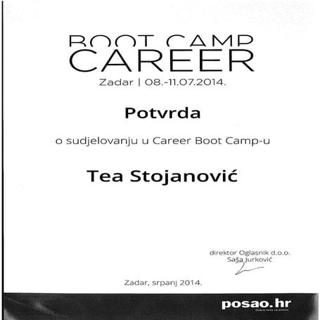 Career Boot Camp Certificate | PDF