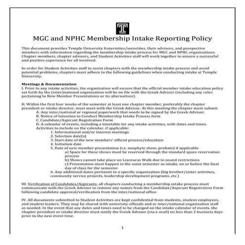 MGC & NPHC Membership Intake Policy 2014 | PDF