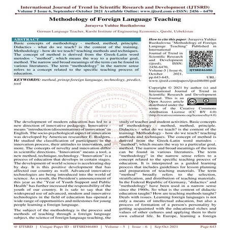 Methodology of Foreign Language Teaching | PDF