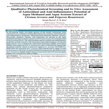 Qualitative Phytochemical Screening and In Vitro Assessment of ...