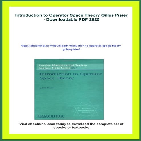 Introduction to Operator Space Theory Gilles Pisier | PDF