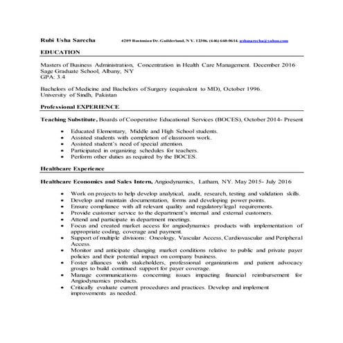 Resume of Doctor (MBBS) | PDF