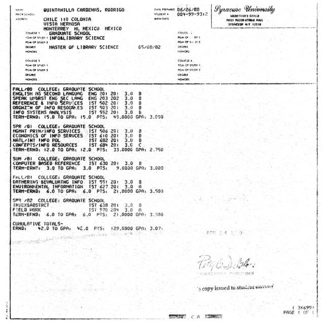 Syracuse University transcript | PDF