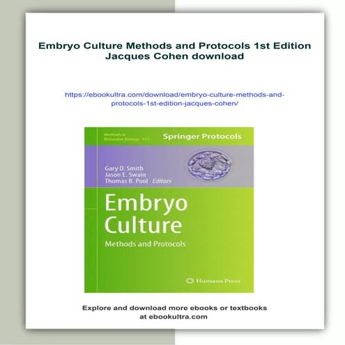 Embryo Culture Methods and Protocols 1st Edition Jacques Cohen | PDF