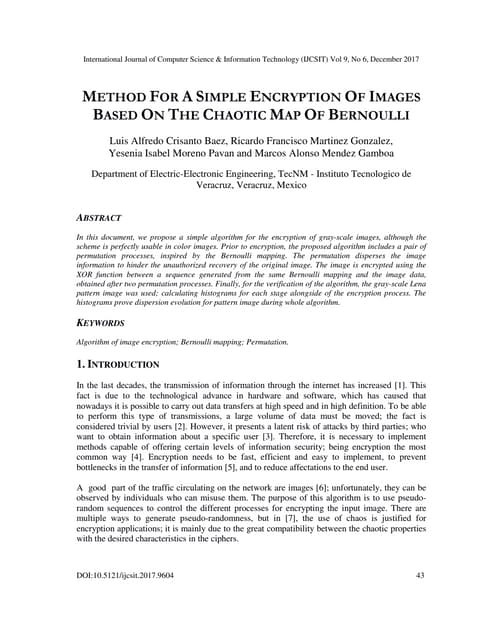 Method For A Simple Encryption Of Images Based On The Chaotic Map Of Bernoulli Pdf 2005