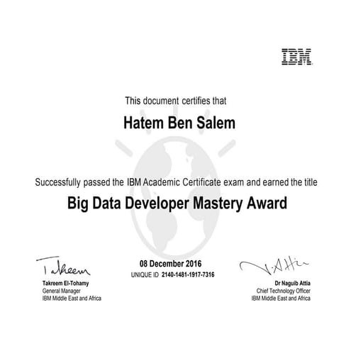 Big data developer mastery award certificate | PDF