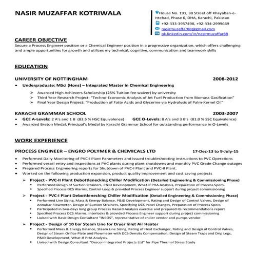 CV - Nasir Muzaffar (Chemical Eng.) | PDF