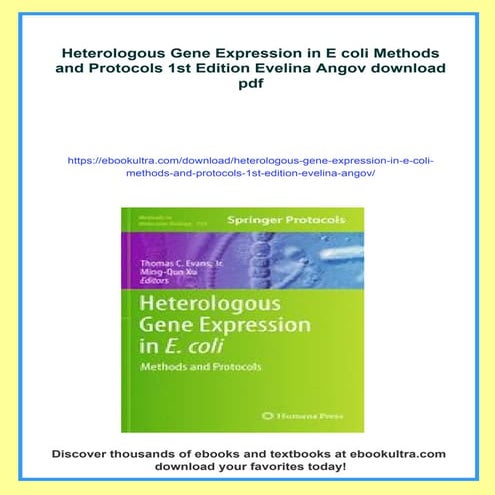 Heterologous Gene Expression in E coli Methods and Protocols 1st ...