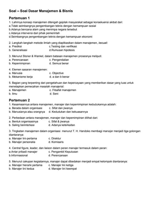 Latihan soal uas pengantar manajemen | DOCX