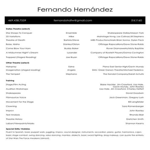 Fernando Hernandez Resume | PDF | Theater Venues | Attractions