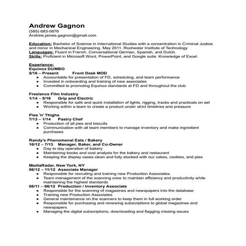 Andrew Gagnon Resume 2017 | PDF