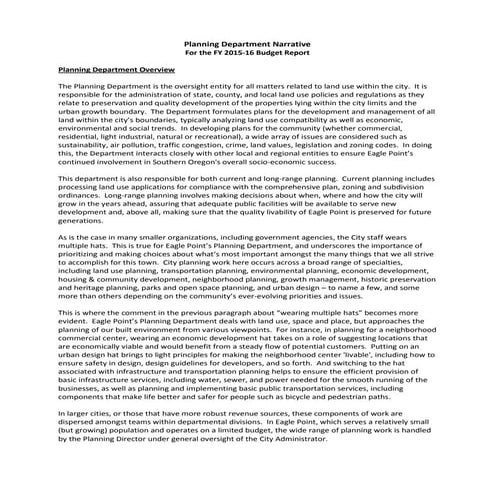 Planning Dept Narrative. FY 2015-16 Budget Report | PDF