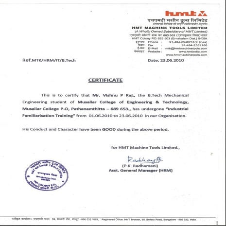 HMT industrial training | PDF