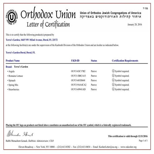 Orthodox Union Kosher certificate | PDF