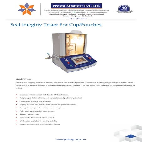 Seal Integrity Tester For Cups / Pouches | PDF