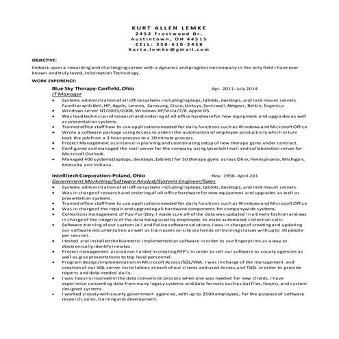 Kurt Lemke_Resume | DOCX | Operating Systems | Computer Software and Applications