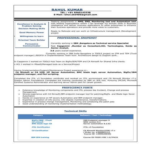 Rahul_resume | DOC | Operating Systems | Computer Software and Applications