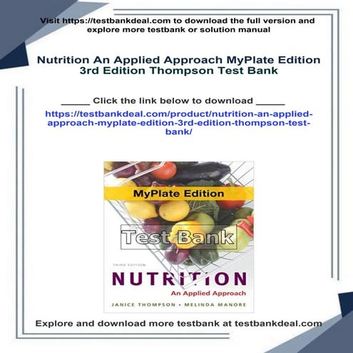 Nutrition An Applied Approach MyPlate Edition 3rd Edition Thompson Test ...
