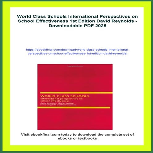 World Class Schools International Perspectives on School Effectiveness ...