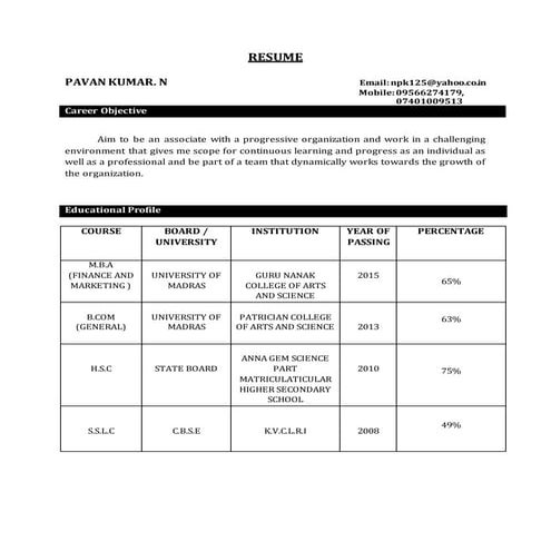 RESUME (pavan ) | DOCX