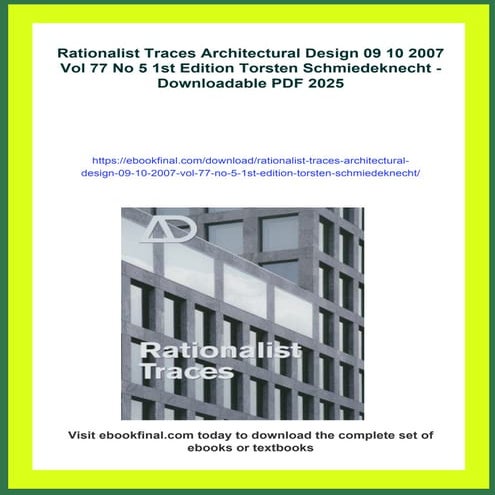 Rationalist Traces Architectural Design 09 10 2007 Vol 77 No 5 1st ...