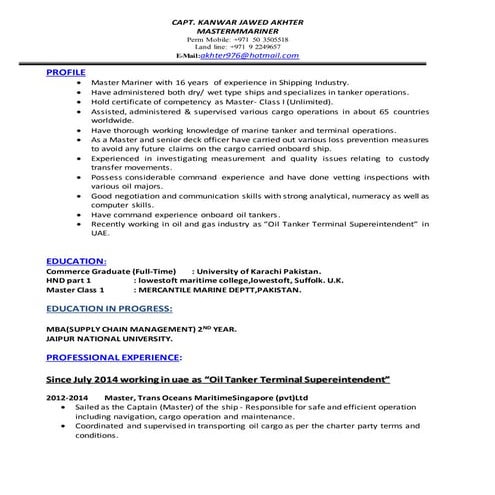 Capt, Kanwar Jawed Akhter CV | DOCX