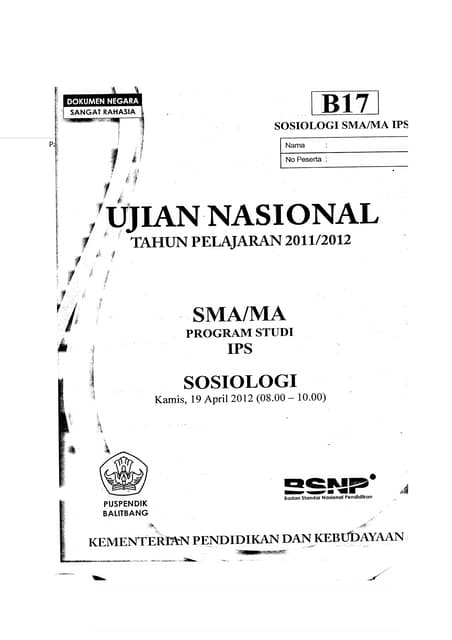 Soal UN Sosiologi Tipe D32 Tahun 2012 | PDF