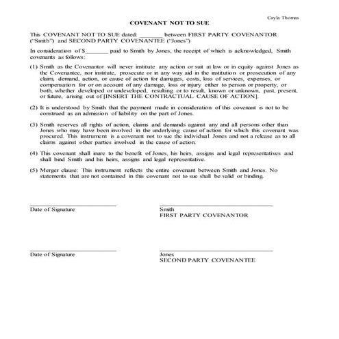 1 Covenant Not To Sue | DOCX