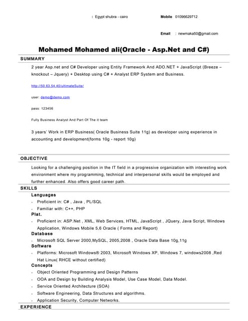 hossam ahmed salah CV | DOC | Databases | Computer Software and Applications