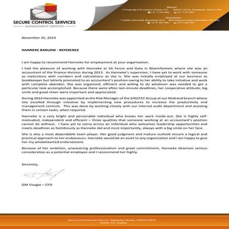 Hanneke - Reference letter | PDF