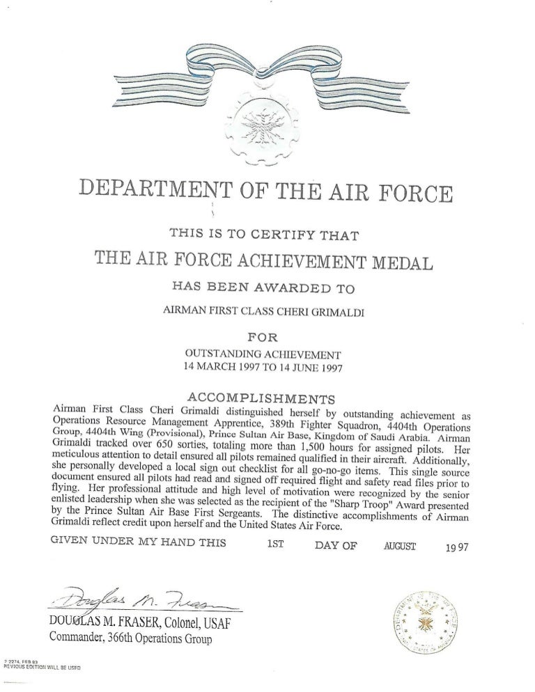 Air Force Achievement letter.