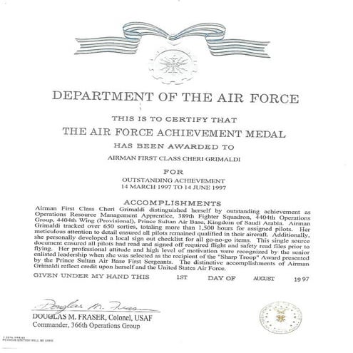 Air Force Achievement letter. | PDF