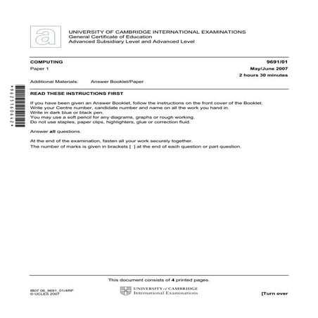 Computing 9691 Test Paper Paper 1 For May June 2007 Cambridge Pdf Free Download 