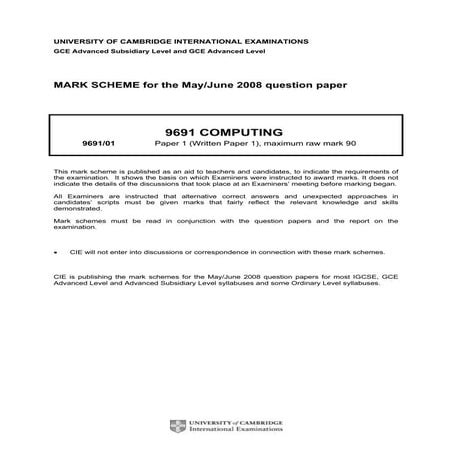 Mark Scheme for May June 2008 Question Paper Computing 9691 Computers ...