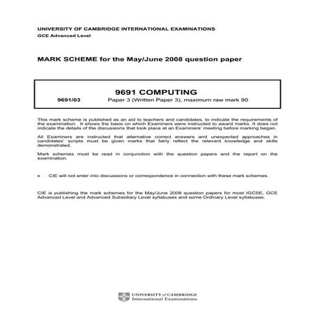 Computing 9691 Test Paper Question Paper Paper 3 Written Paper 3 For