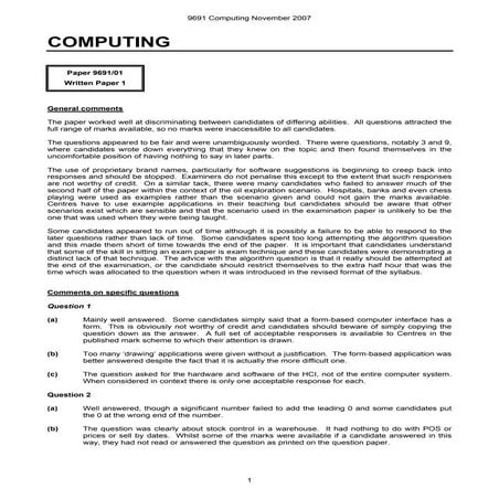 Computing Written Paper 1 General Comments Zimsec Cambridge 9691