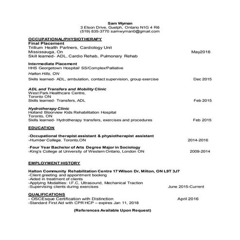 Sam Wyman Resume | PDF