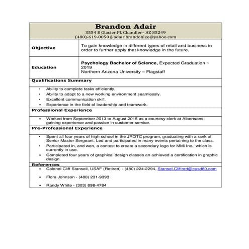 Brandon Adair - Resume 05-16 | PDF | Education