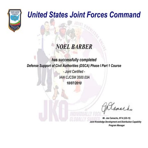 JKO DSCA Phase 1 Part 1 Certificate | PPT