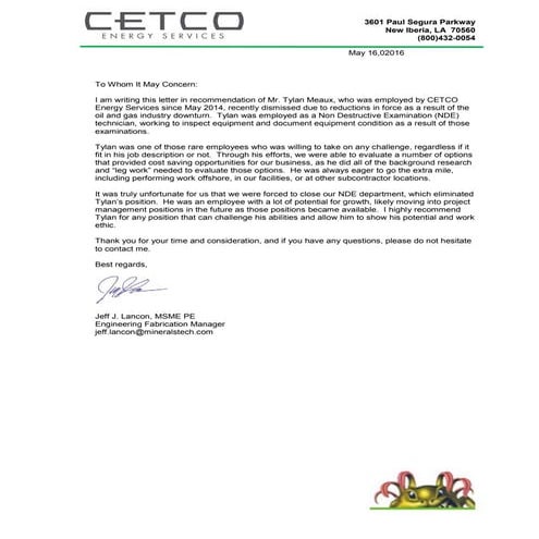 Recommendation Letter-Tylan Meaux-5-16-16 copy | PDF