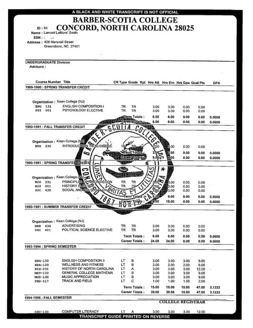 Official College Transcript 2015 | PDF