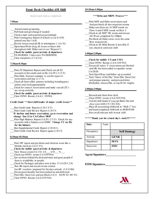 Daily task list sample for front office assistants