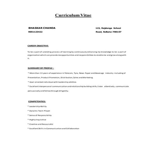 Bhaskar Chanda CV | DOCX | Telecommunications Industry | Industries
