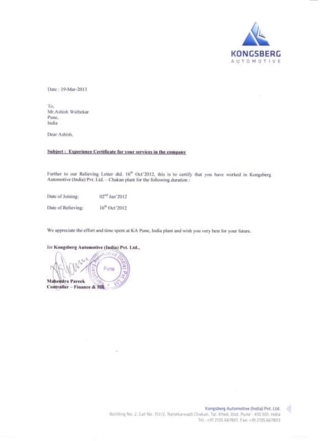 Experience Letter of Thermax | PDF