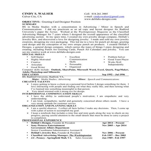 Cindy Walser - Functional Resume with personal achievements | PDF