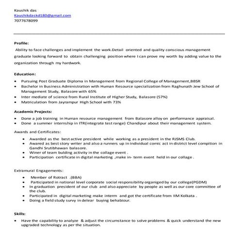 kaushik das resum | DOCX