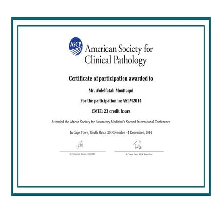 ASLM2014 CMLE Certificate | PDF