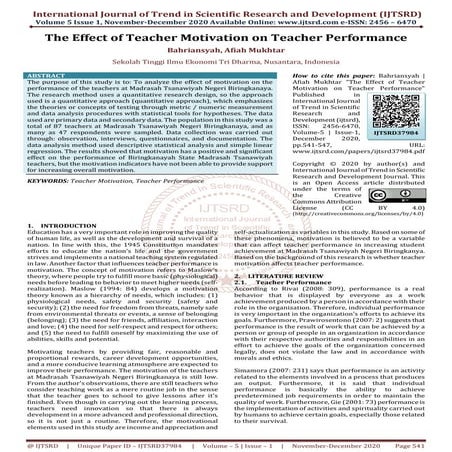 The Effect of Teacher Motivation on Teacher Performance | PDF