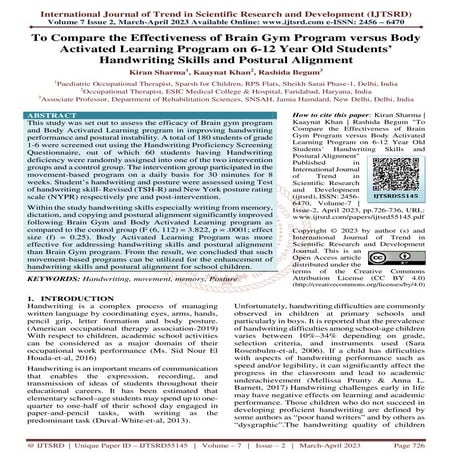 To Compare the Effectiveness of Brain Gym Program versus Body Activated ...