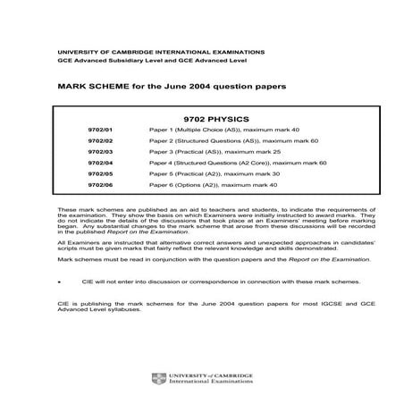 9702 s04 ms_all | PDF | Physics | Science